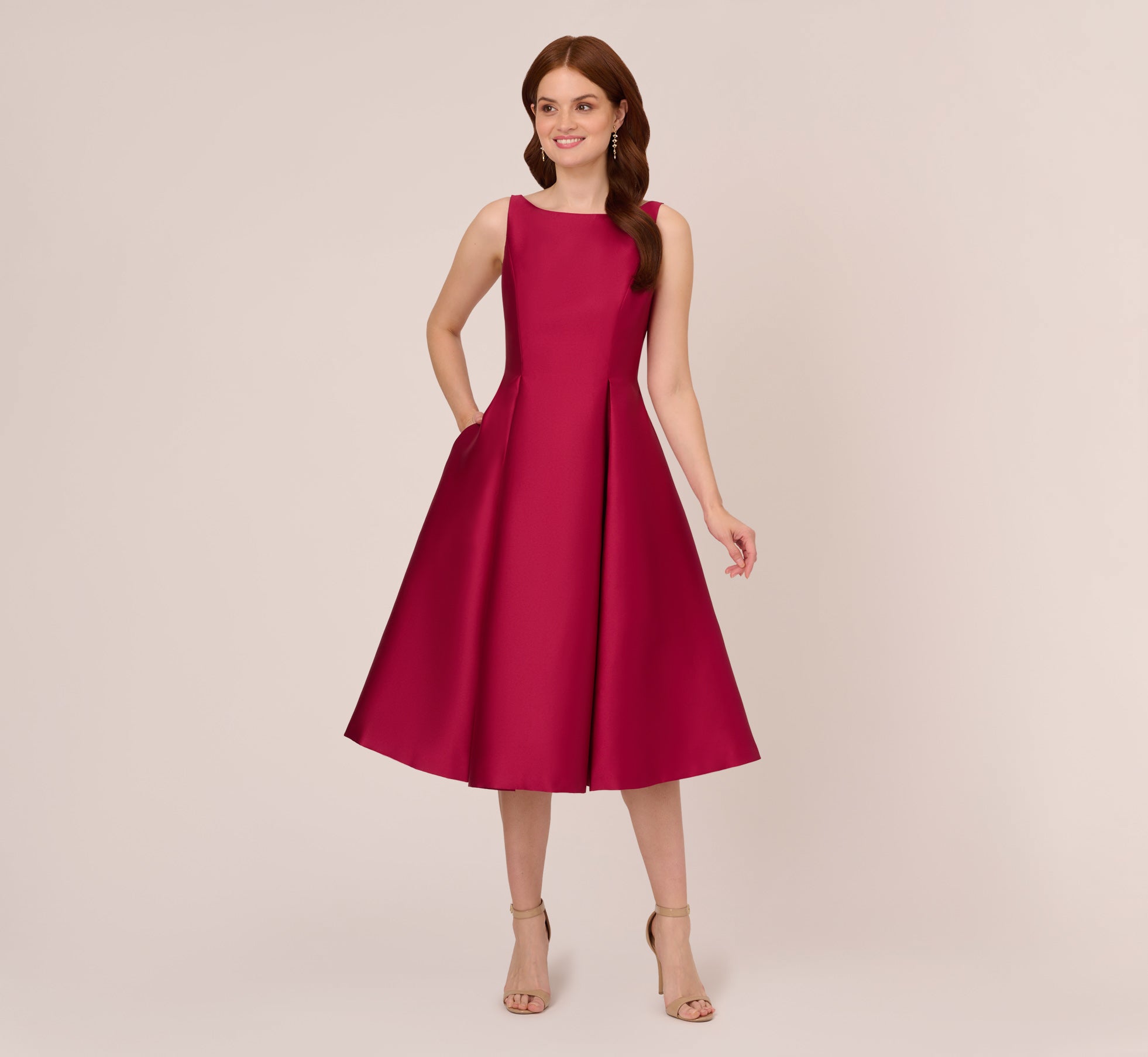 ADRIANNA PAPELL Adrianna Papell Sleeveless Mikado Fit and Flare Midi Dress